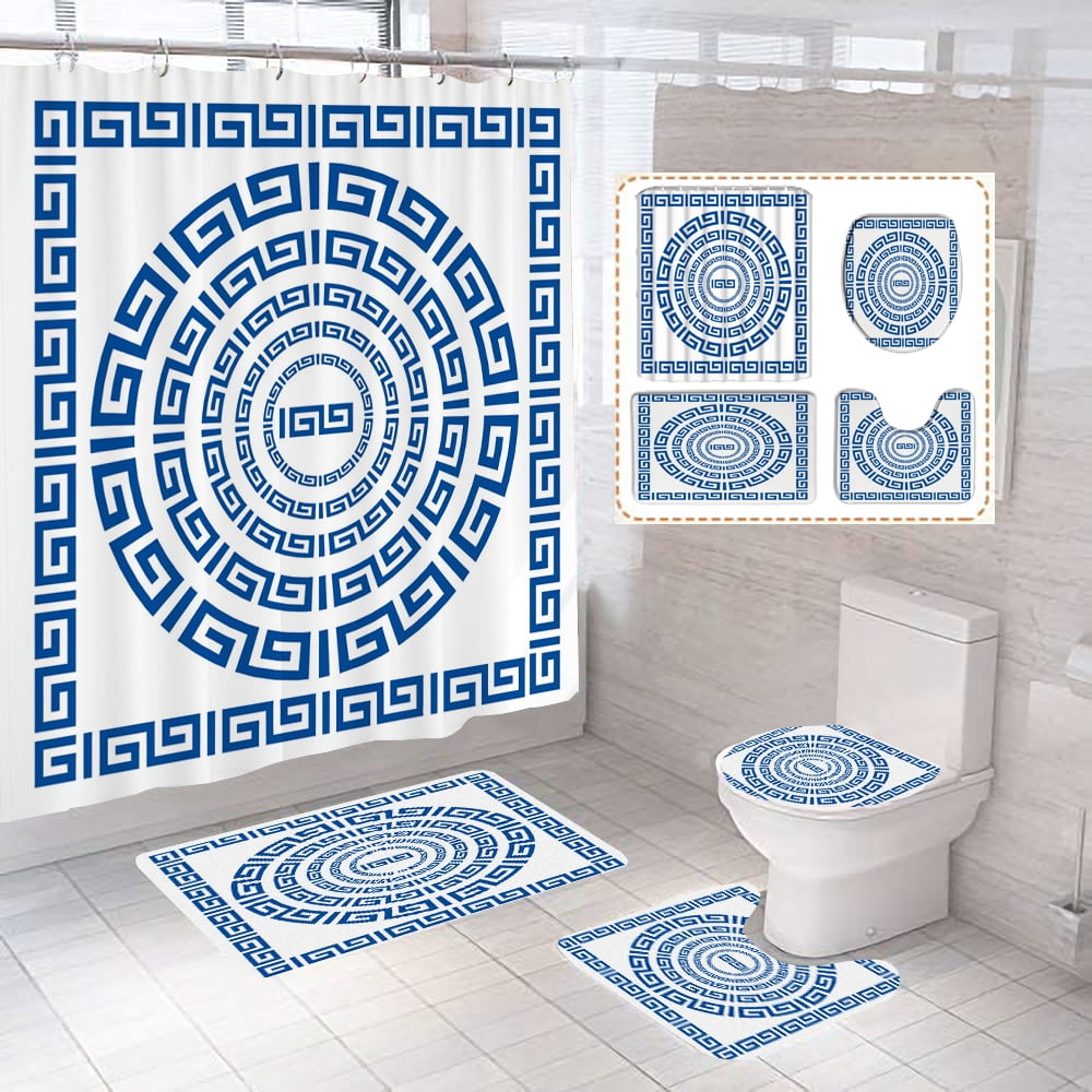 3D Luxury Black Gold Greek Key Meander Bathroom Curtains Shower Curtain Set for Bathroom Modern ...