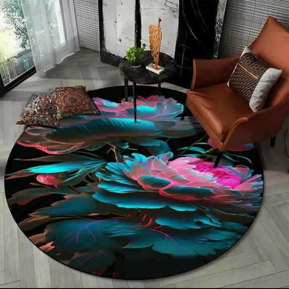 3D Luxury Flower Rose Daisy Nordic Round Carpet Rug for Living Room ...
