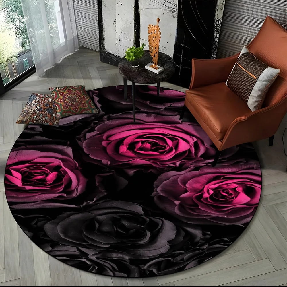 3D Luxury Flower Rose Daisy Nordic Round Carpet Rug for Living Room ...