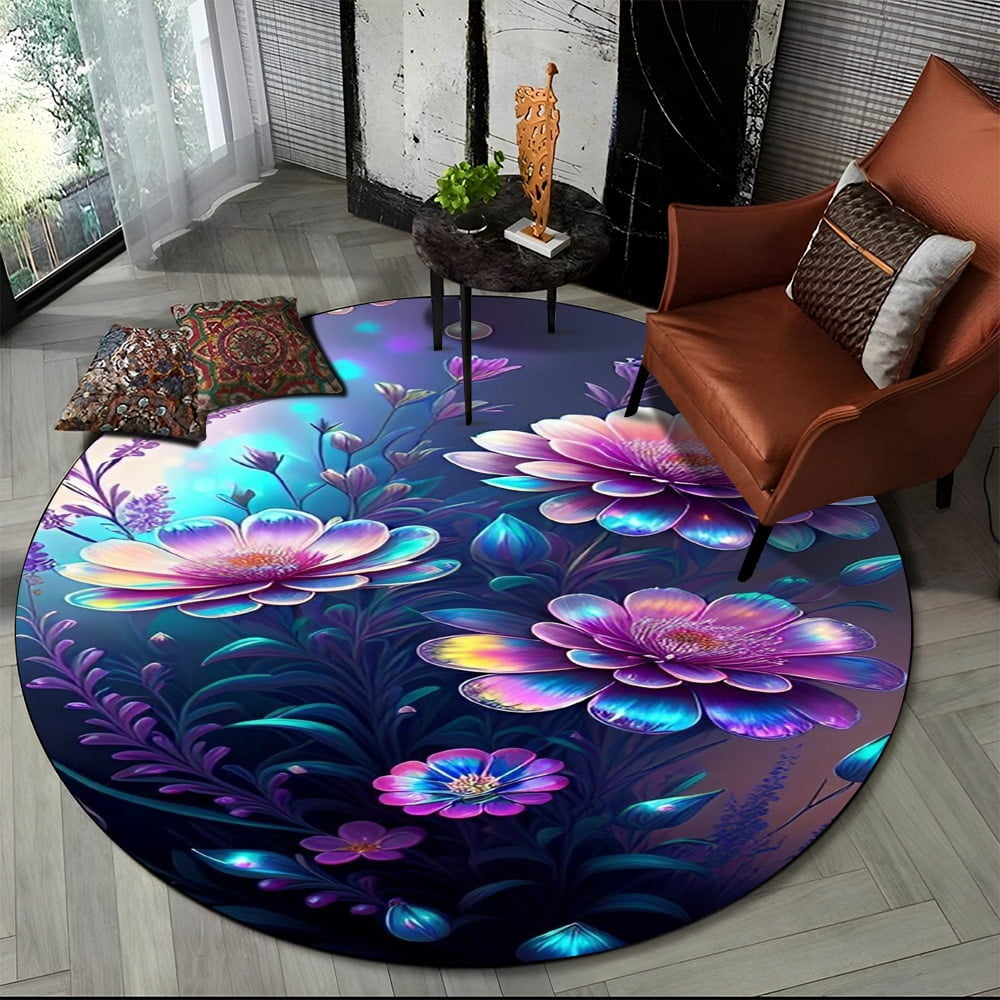 3D Luxury Flower Rose Daisy Nordic Round Carpet Rug for Living Room ...
