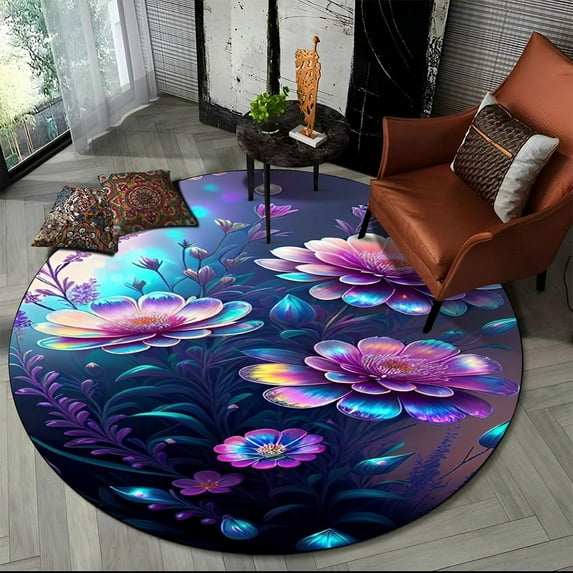3D Luxury Flower Rose Daisy Nordic Round Carpet Rug for Living Room ...