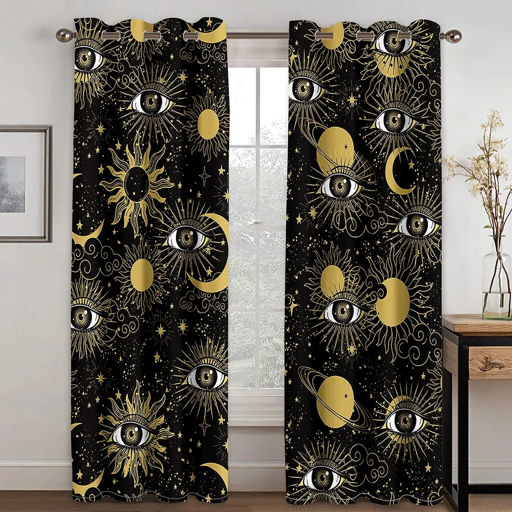 3D Luxury Gold Black Boho Psychedelic Eyes Sun MoonThin Shading ...