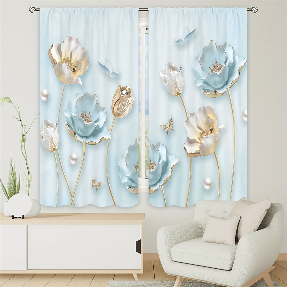 3D Luxury Marble Gold Texture Shade Curtains 2 Panel Living Room ...