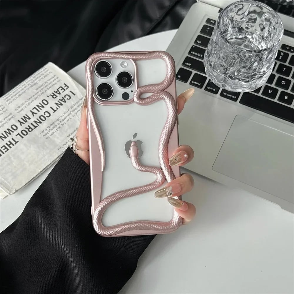 3D Luxury Snake Phone Case For iPhone17 16 Pro Max Matte Plating ...