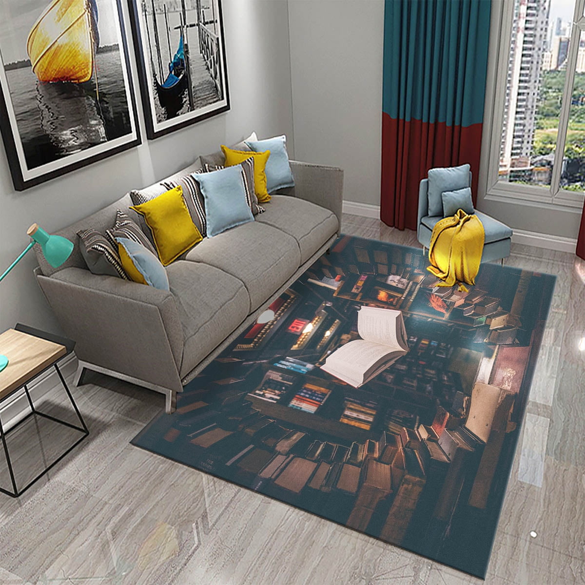 3D Magic Library Bookshelf Carpet Kitchen Bathroom Entrance Water ...