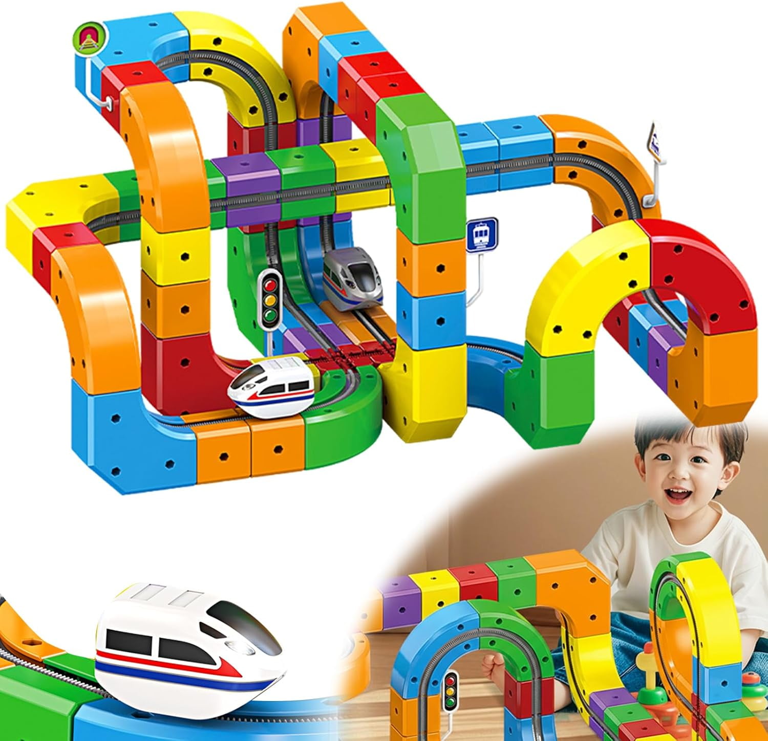 3D Magnetic Train Track Building Toys Electric Train Set Flexible Race ...