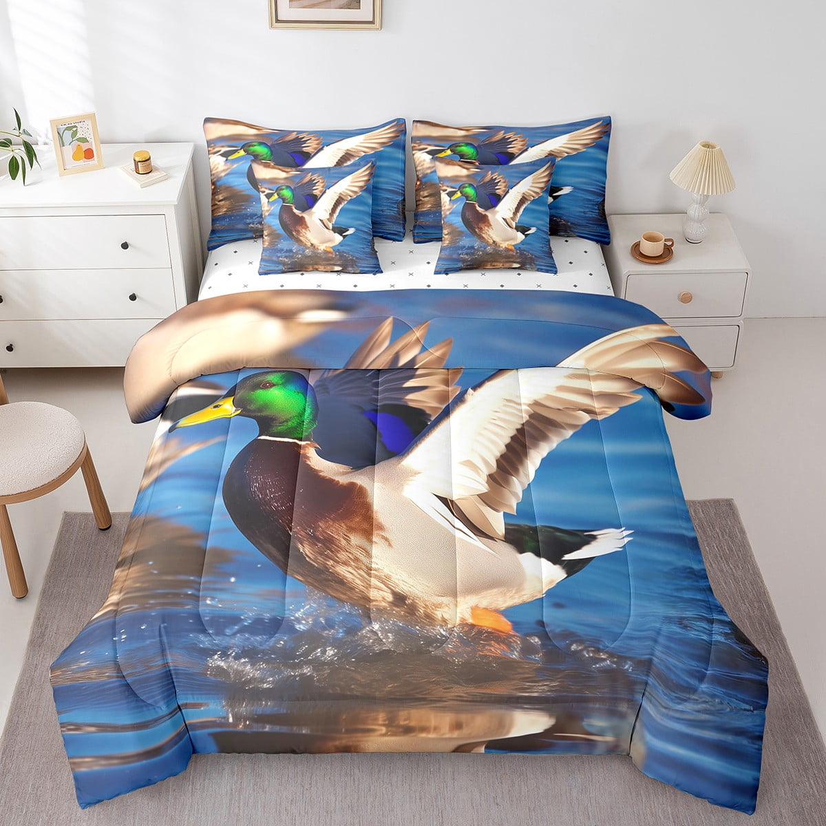 3D Mallard Duck Bed in a Bag 7pcs Duck Hunting Bedding Set, Farm Animal Twin Size Comforter Set ...