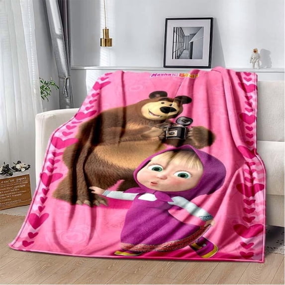 3D Masha And Bear Blanket Cute Cartoon Print Soft Flannel Plush Kids ...