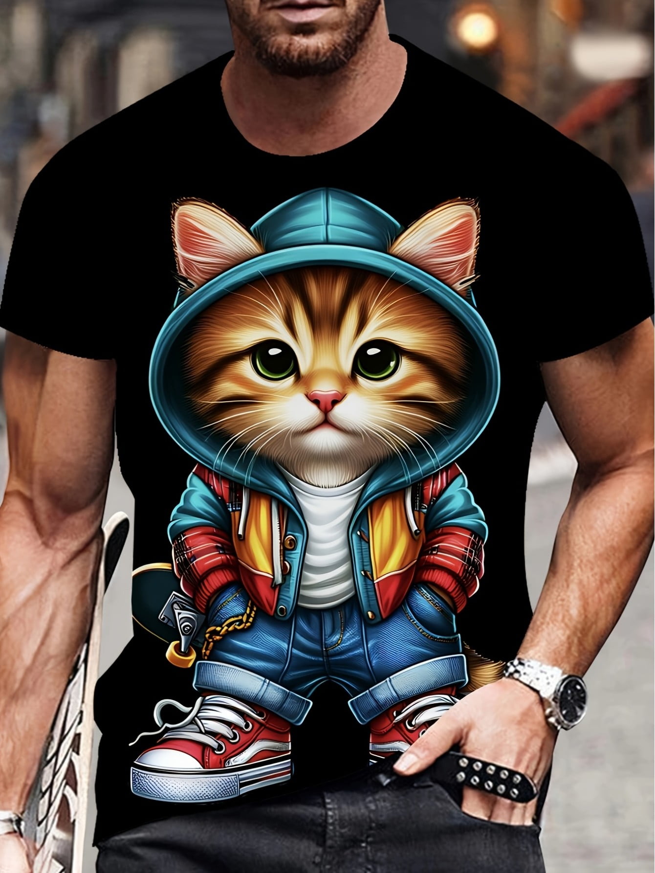 3D Men's Fashion Casual Round Neck T-shirt with Exquisite 3D Standing ...