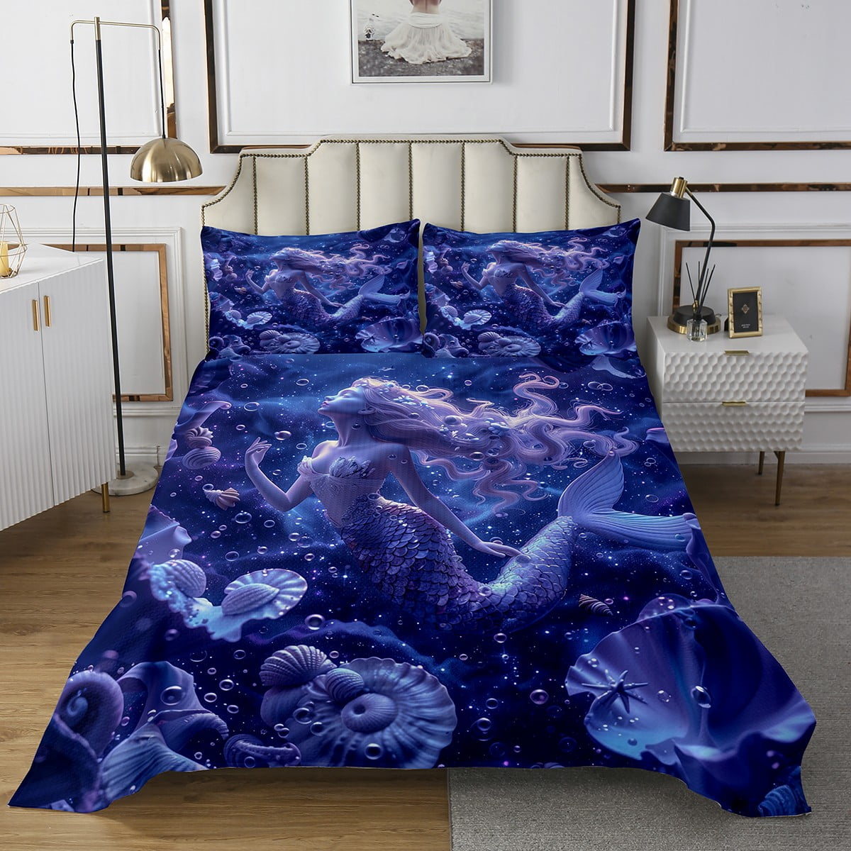 3D Mermaid Bedspread Set Queen Size,Ocean Marine Life Bedspread Sets ...