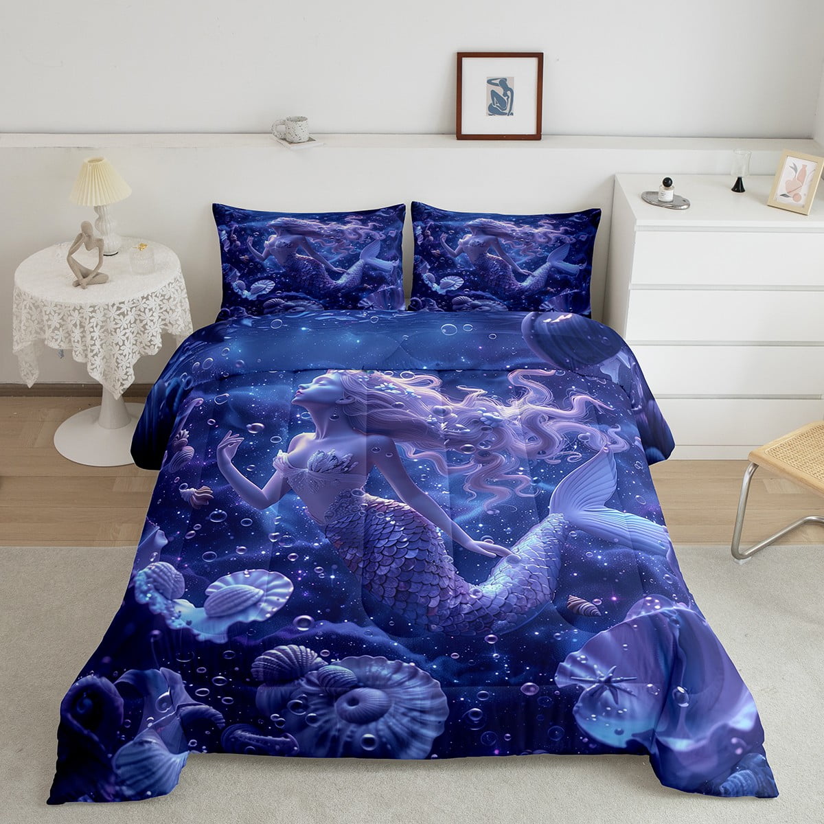 3D Mermaid Comforter Set King Size,Ocean Marine Life Duvet Insert ...