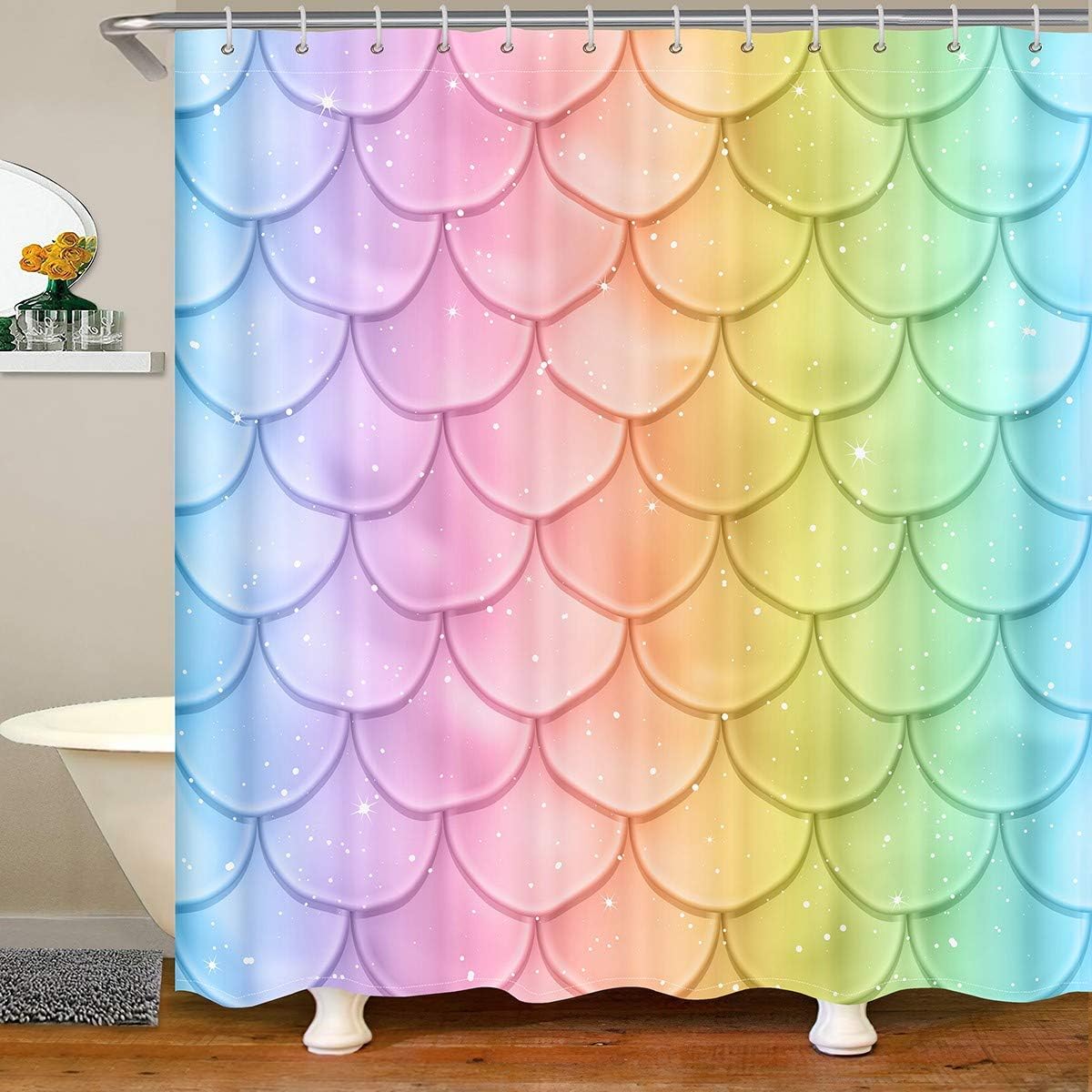 3D Mermaid Scales Shower Curtain Fish Scale Mermaid Curtain,Geometric ...
