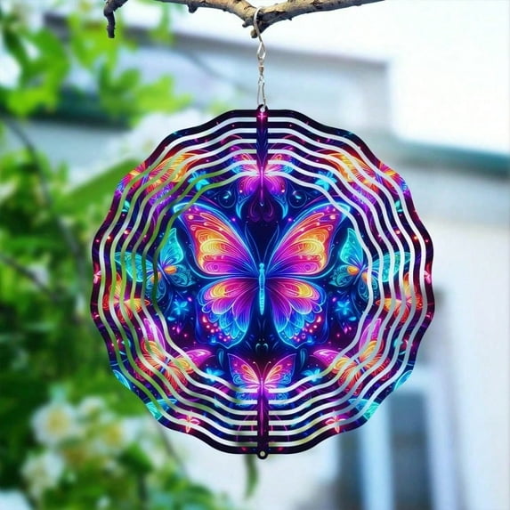 3D Metal Blue Butterfly Wind Spinner Yard and Garden Decoration 25.4cm ...