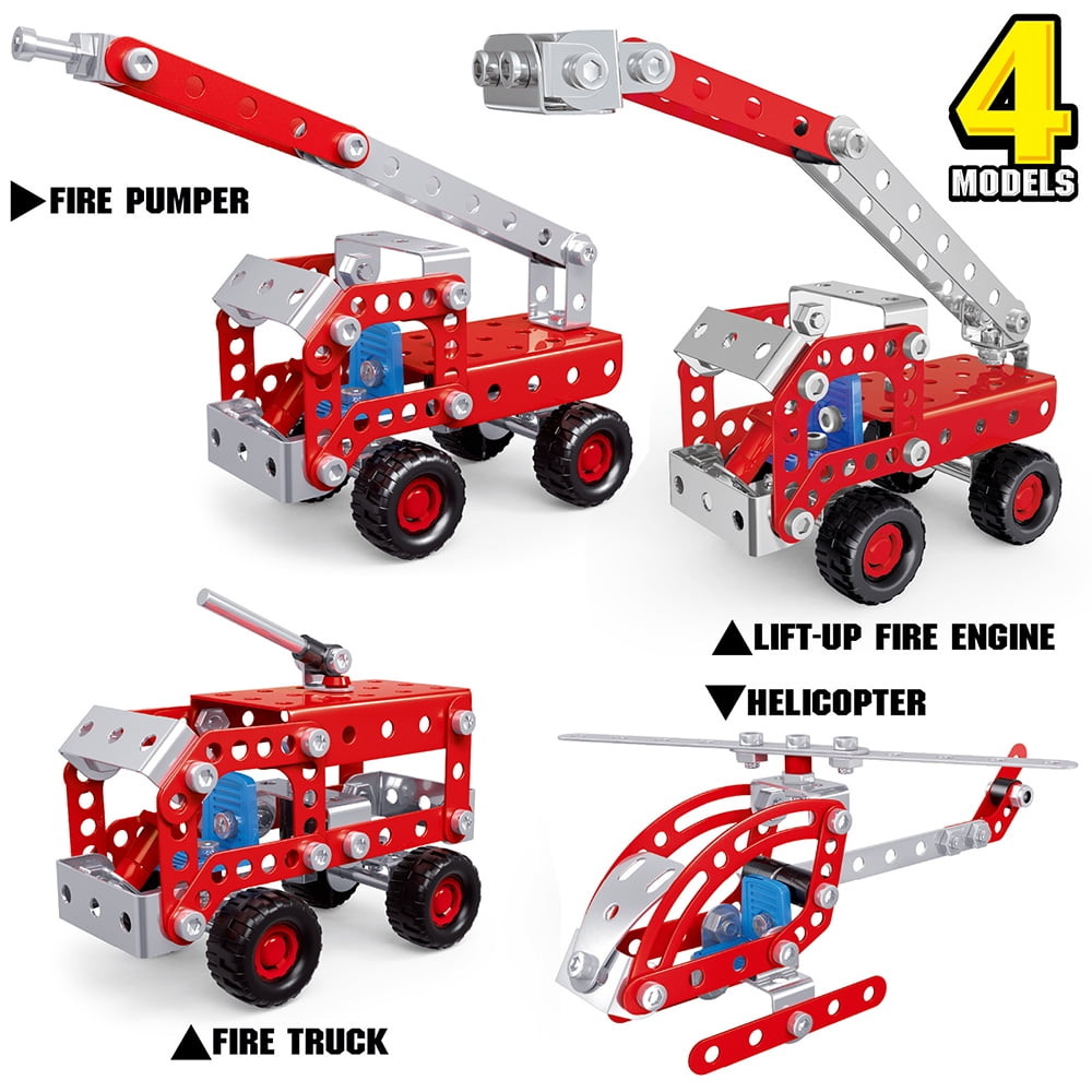 3D Metal Building Block Engineering Series Set Forklift Crane Truck Model DIY Nut Assembly Toy ...