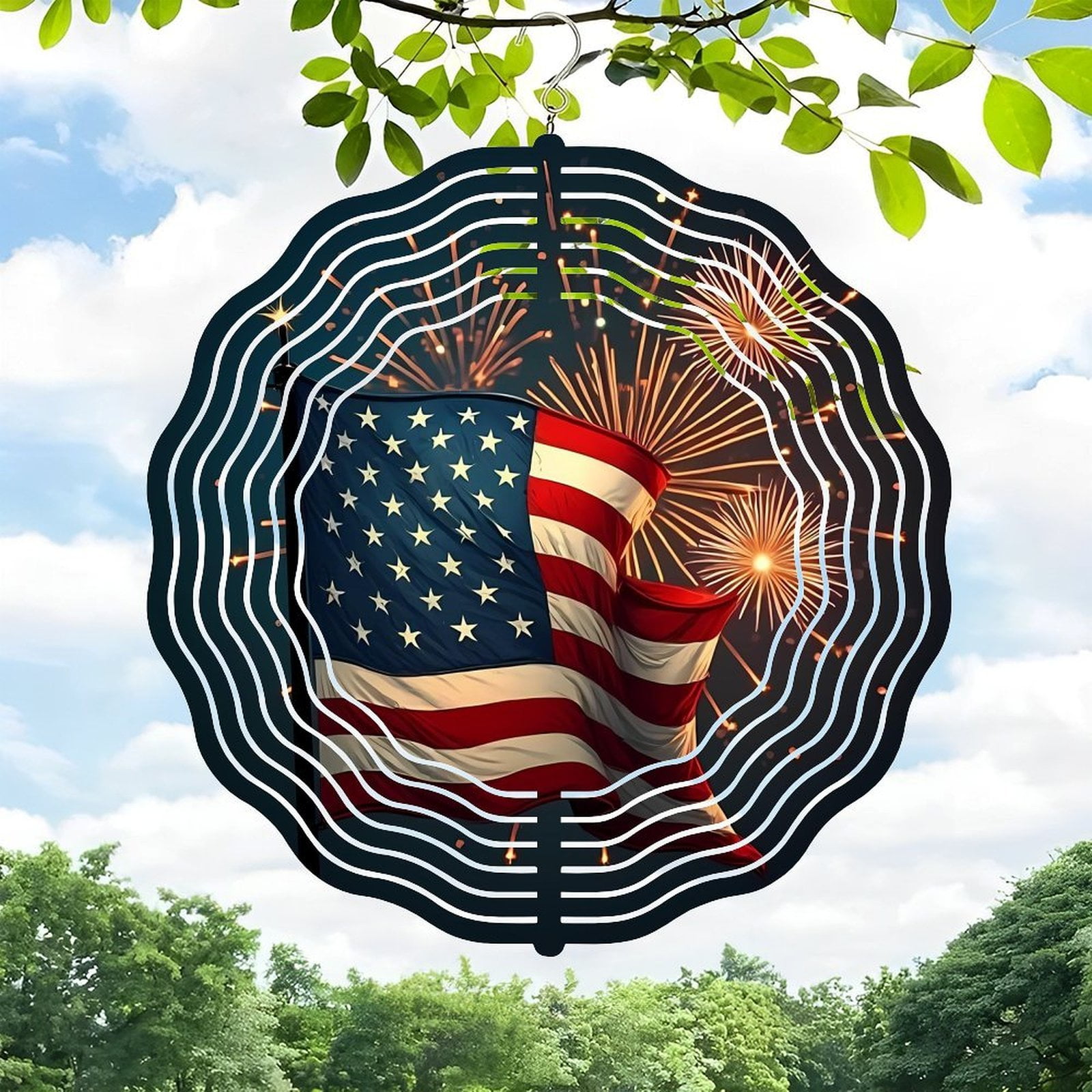 3D Metal Hanging Wind Chimes - Artistic American Flag Design with ...