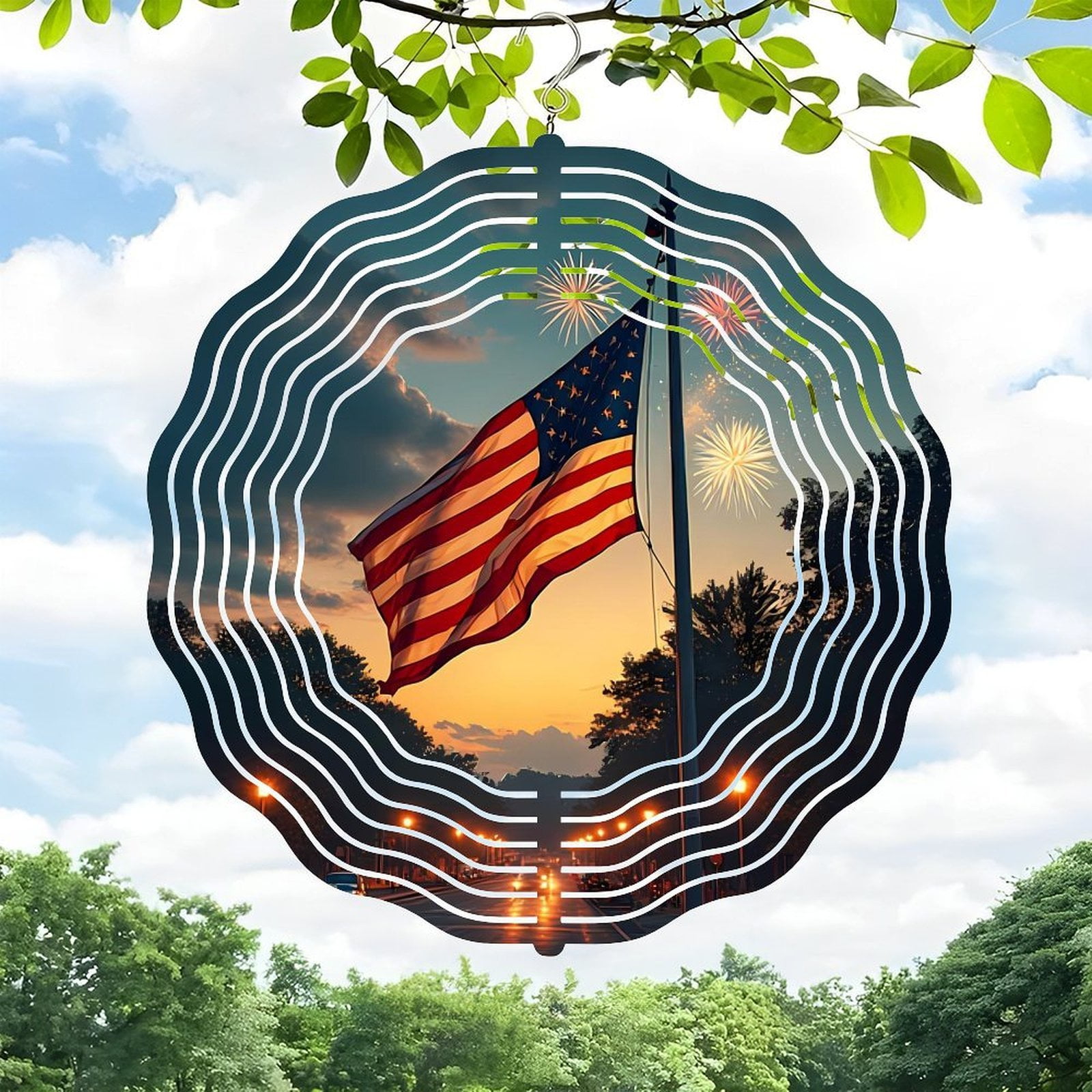 3D Metal Hanging Wind Chimes - Artistic American Flag Design with ...