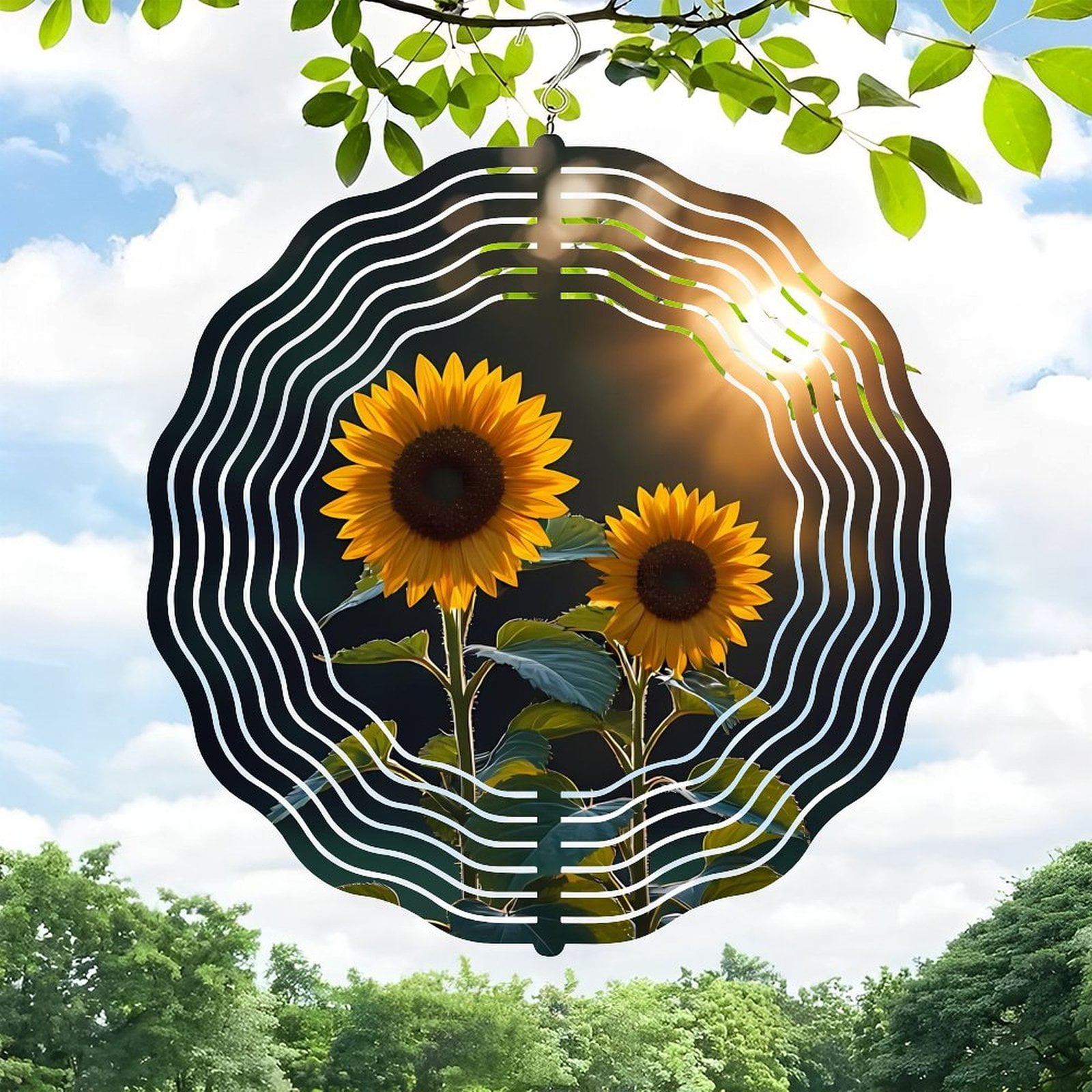 3D Metal Hanging Wind Chimes - Concentric Ring Design with Sunflower ...