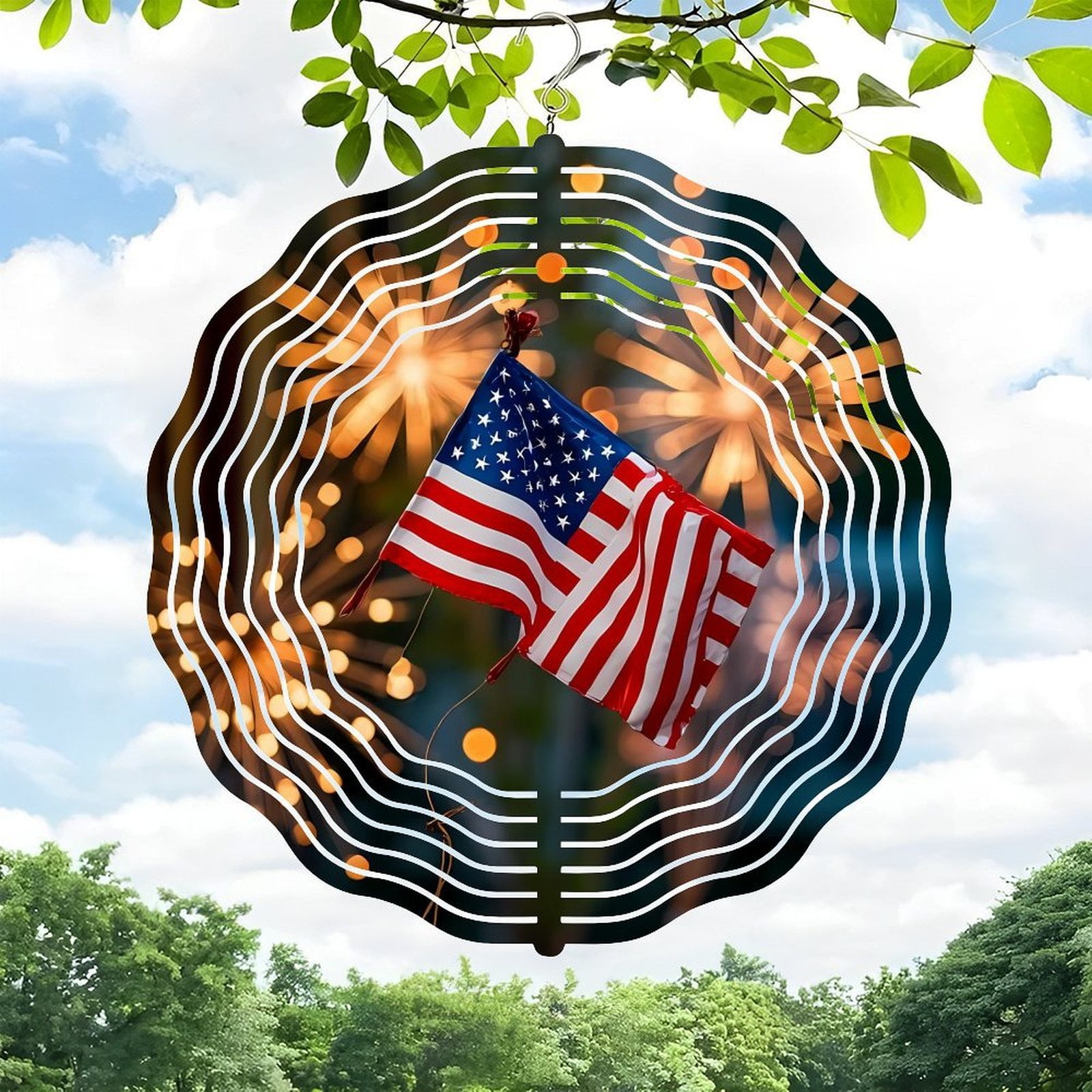 3D Metal Hanging Wind Chimes - Concentric Wave Design with American ...