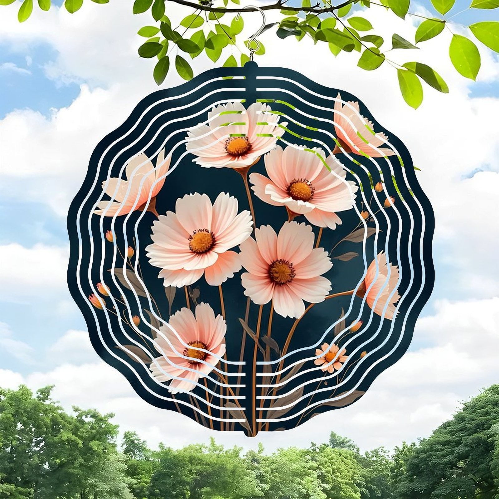 3D Metal Hanging Wind Chimes - Concentric Wave Pattern with Pink ...