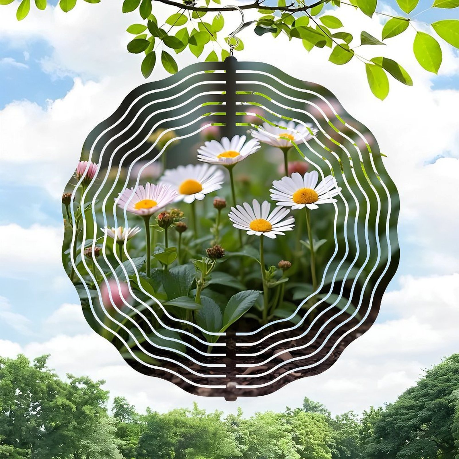 3D Metal Hanging Wind Chimes - Elegant Wavy Pattern Wind Spinners for ...