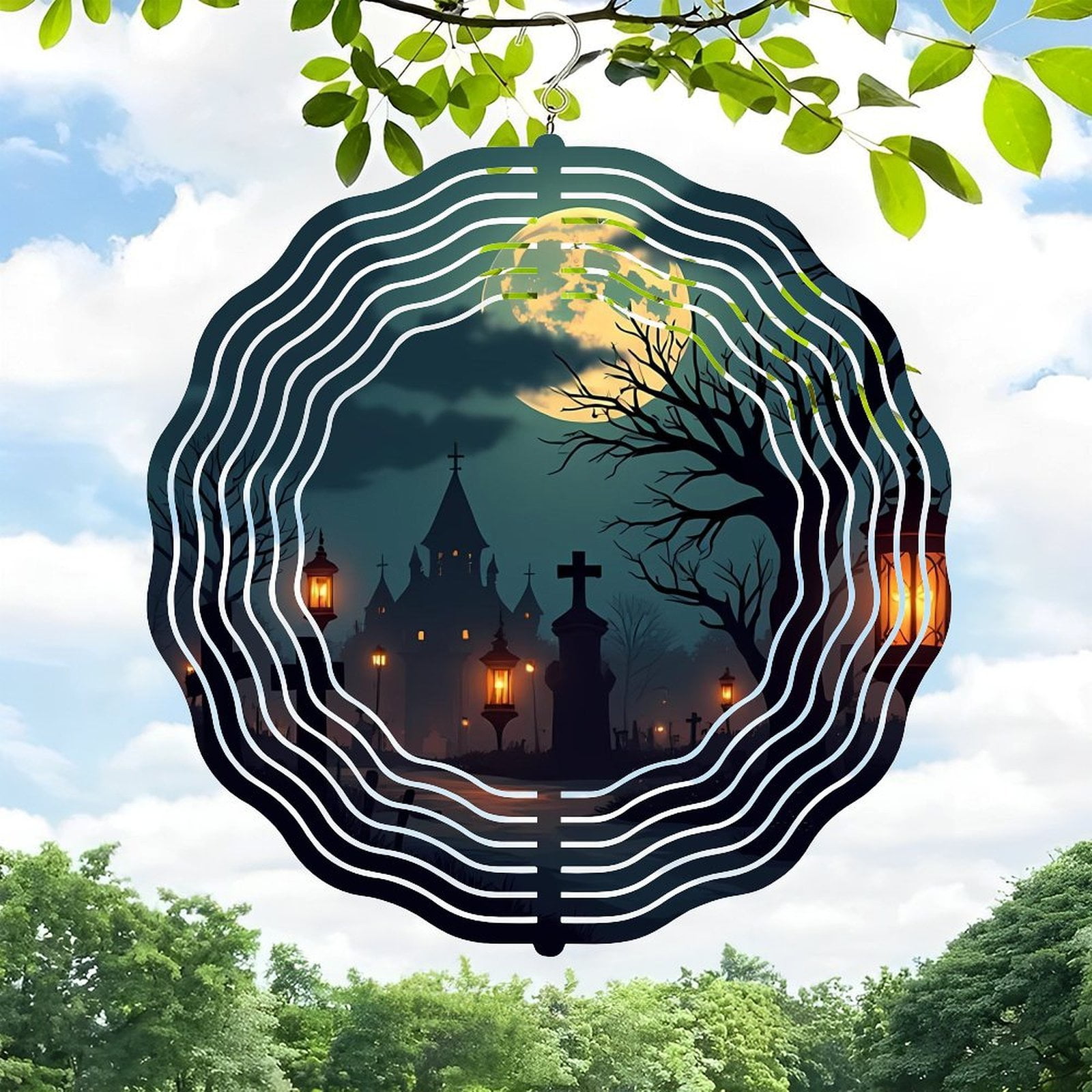 3D Metal Hanging Wind Chimes - Elegant Wind Spinners with Wavy Concentric Circle Design for Yard ...