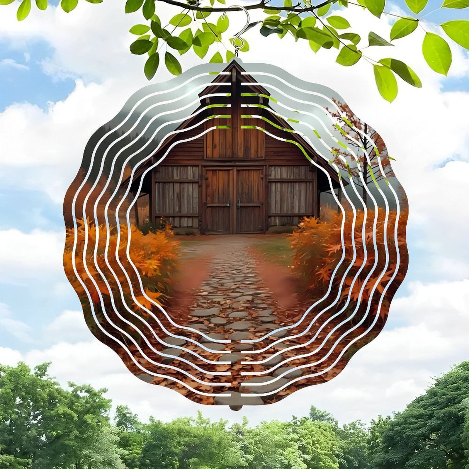 3D Metal Hanging Wind Chimes - Elegant Wind Spinners with Rustic Barn ...
