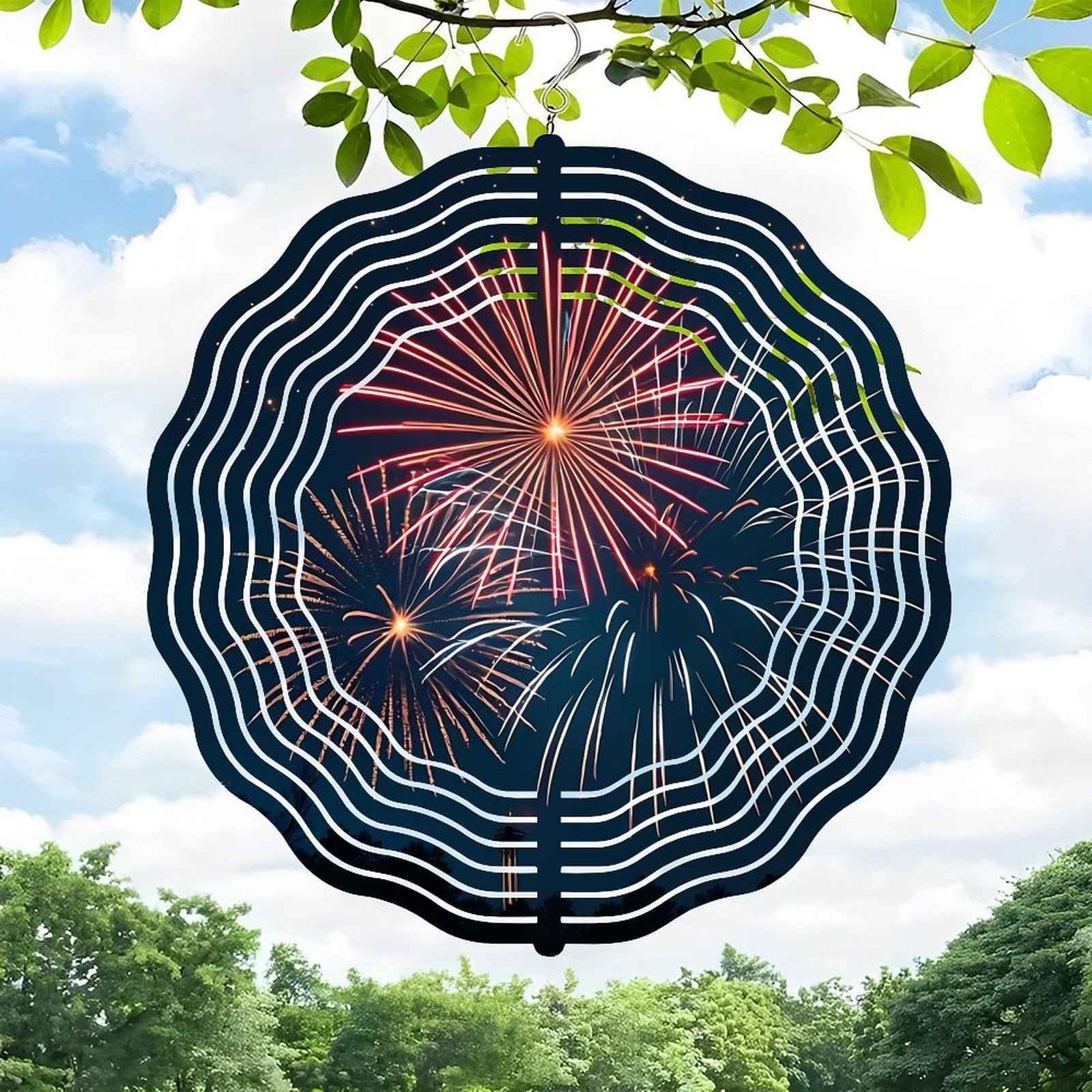 3D Metal Hanging Wind Chimes - Spider Web Design with Vibrant Fireworks ...