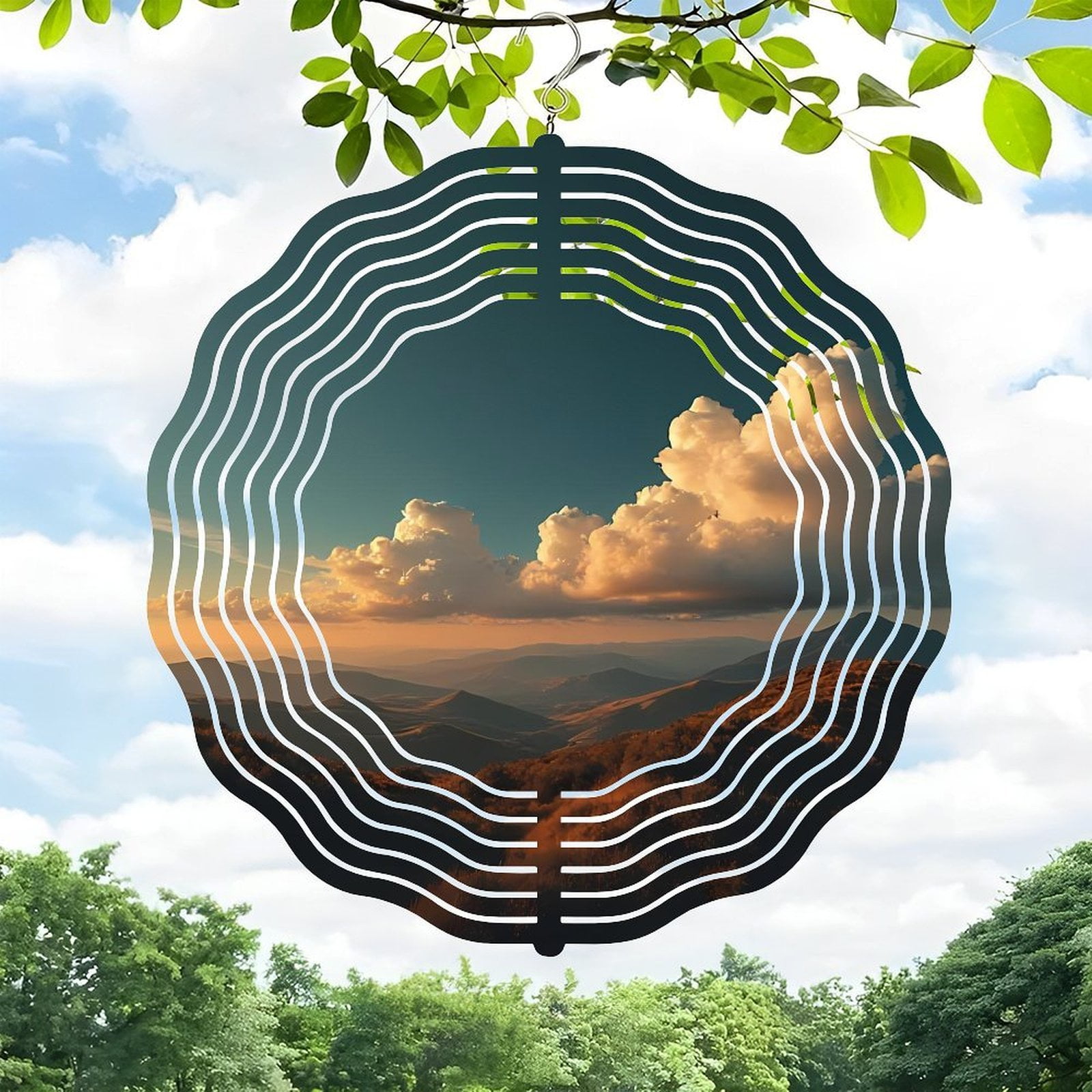 3D Metal Hanging Wind Chimes & Spinners - Wavy Sound Wave Design for ...