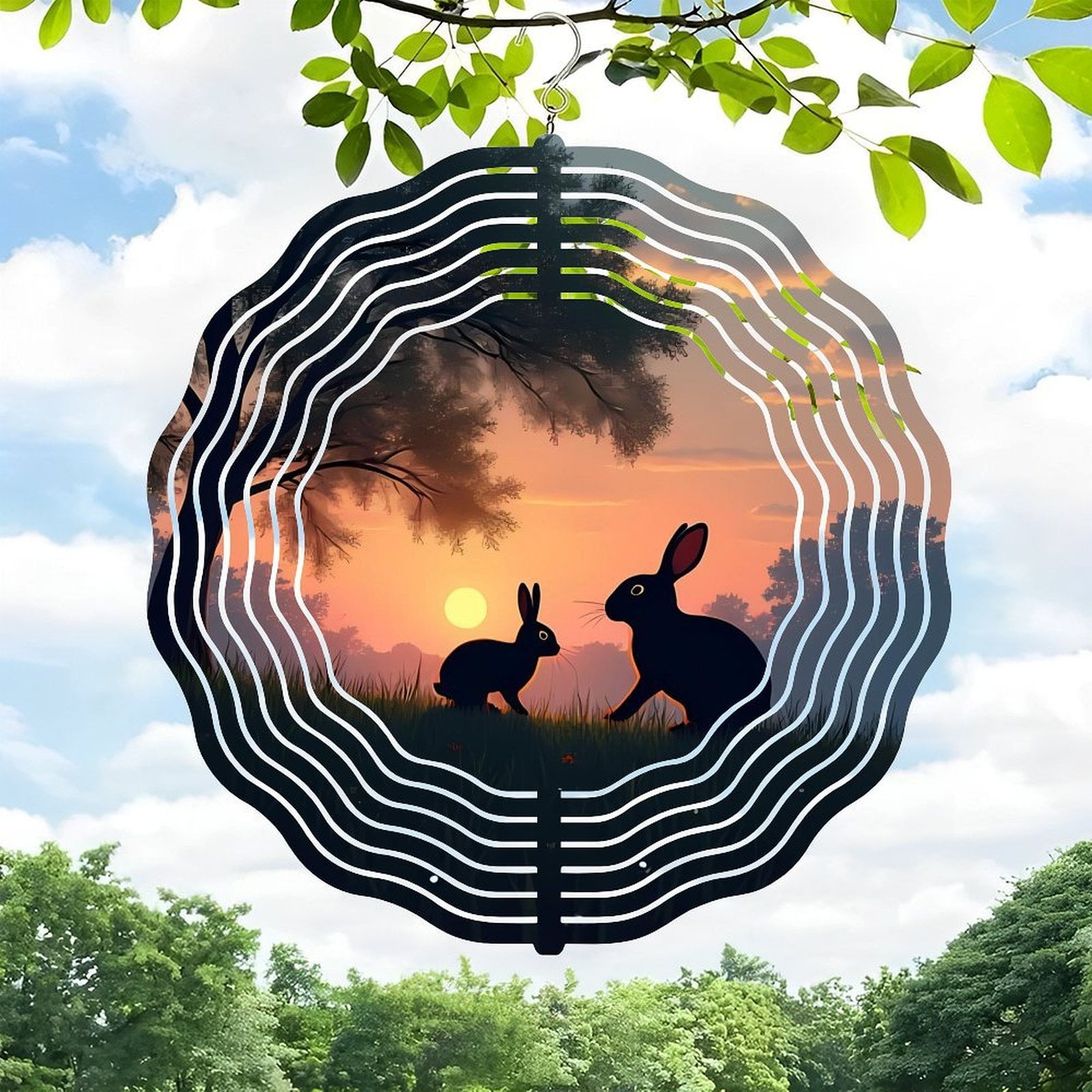 3D Metal Hanging Wind Chimes - Spiral Vortex Design for Yard & Garden - Elegant Rabbit ...