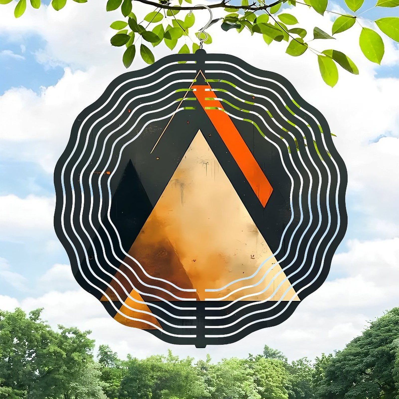 3D Metal Hanging Wind Chimes - Triangular Gradient Design with Concentric Waves - Stunning Yard ...