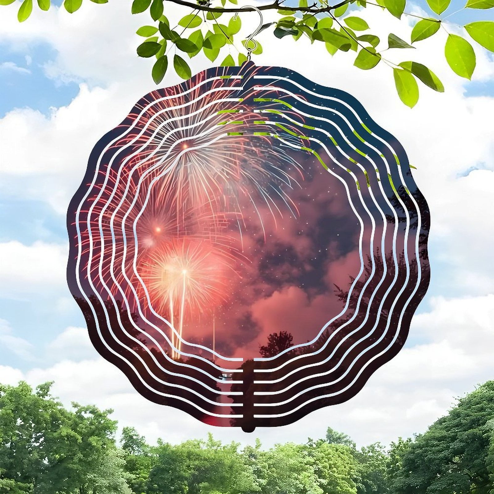 3D Metal Hanging Wind Chimes - Vibrant Firework Pattern Design for Yard ...