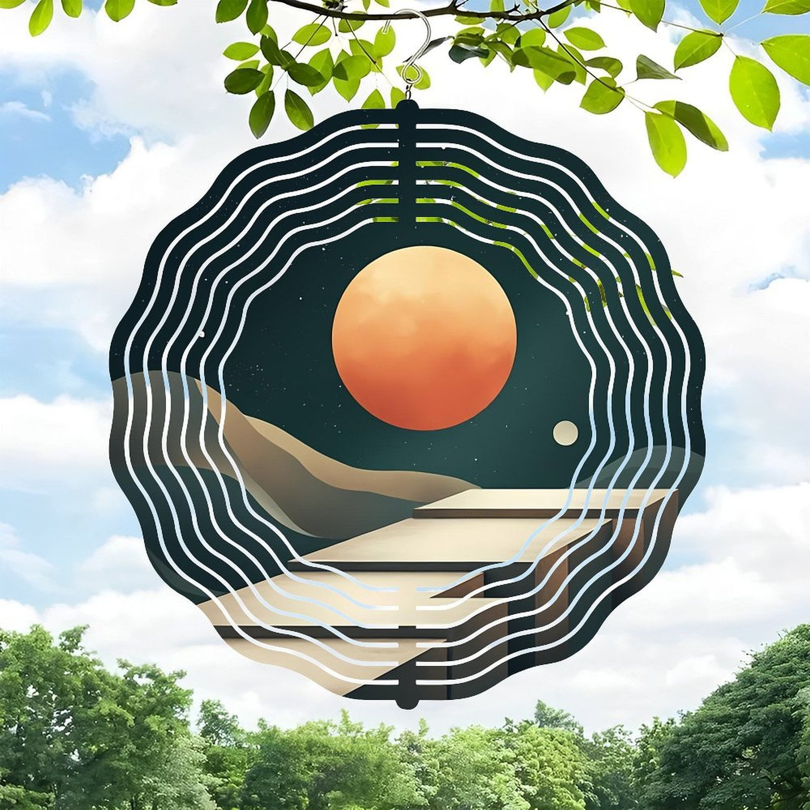 3D Metal Hanging Wind Chimes - Wavy Pattern Design with Landscape ...