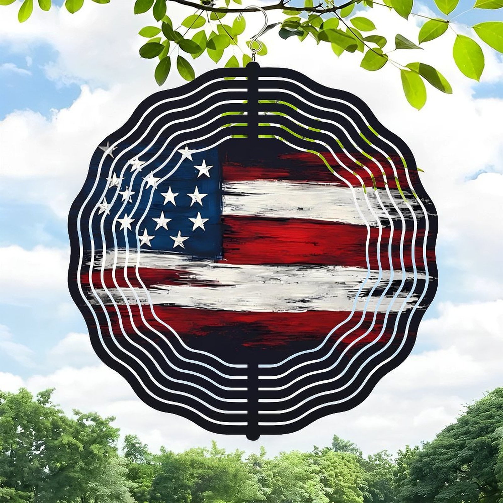 3D Metal Hanging Wind Spinner - American Flag Design with Stars ...
