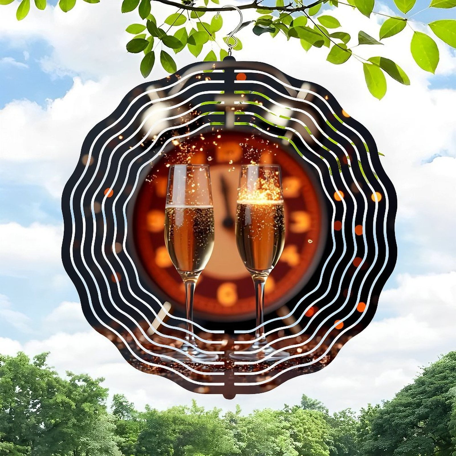 3D Metal Hanging Wind Spinner - Decorative Circular Design with Wavy ...