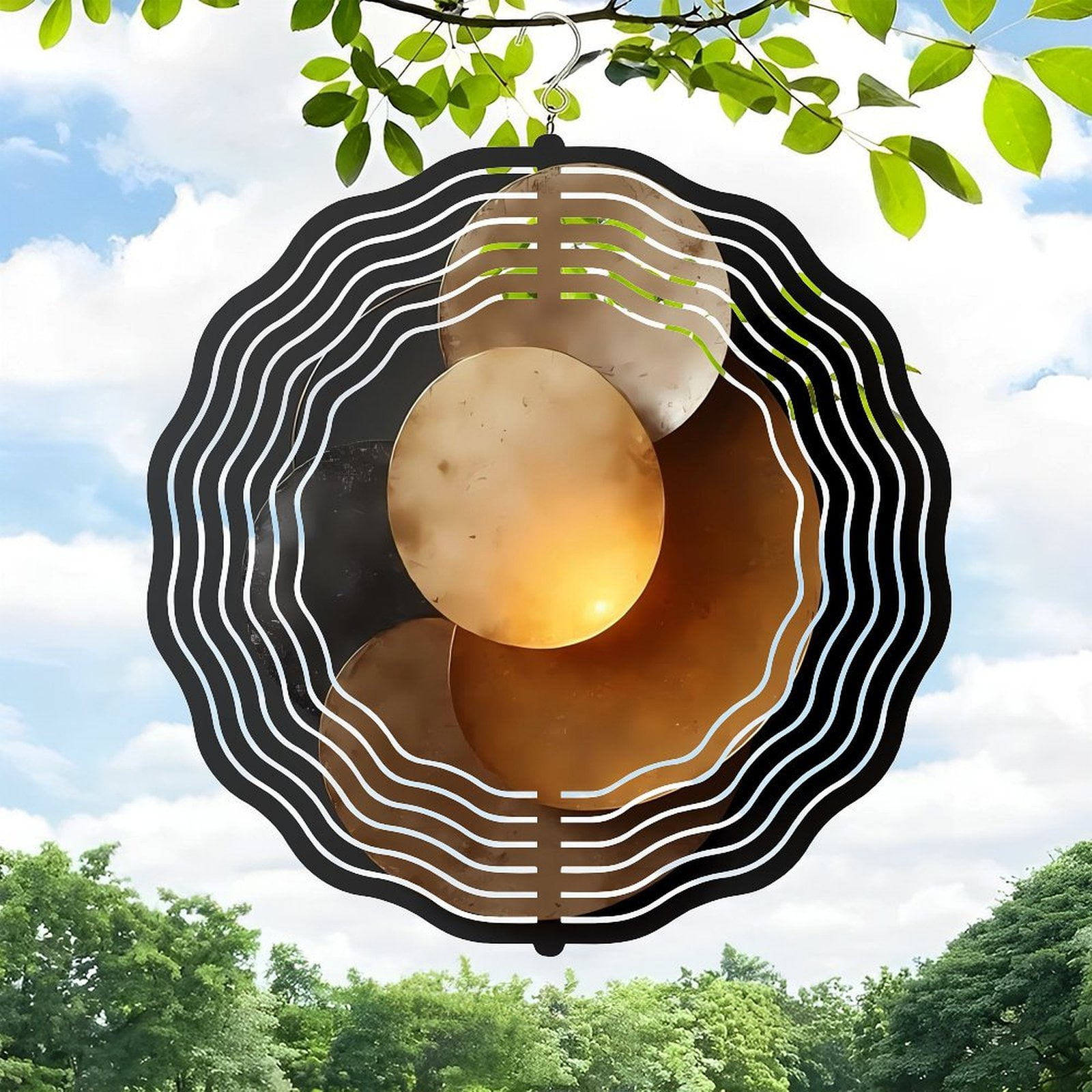 3D Metal Hanging Wind Spinner - Decorative Garden Art with Concentric ...