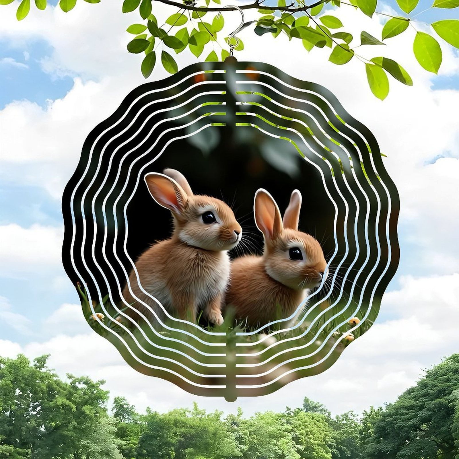 3D Metal Hanging Wind Spinner - Elegant Circular Design with Rabbits ...