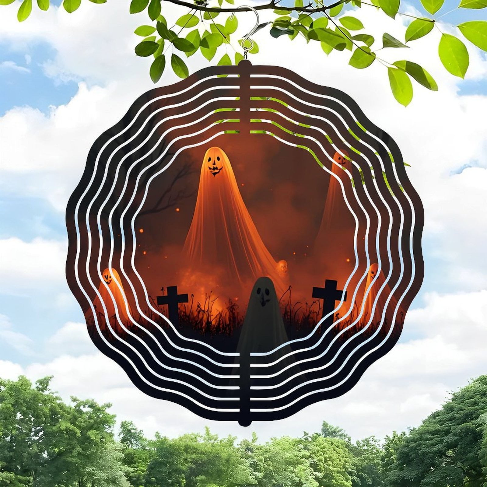 3D Metal Hanging Wind Spinner - Halloween Ghosts Design with Concentric ...
