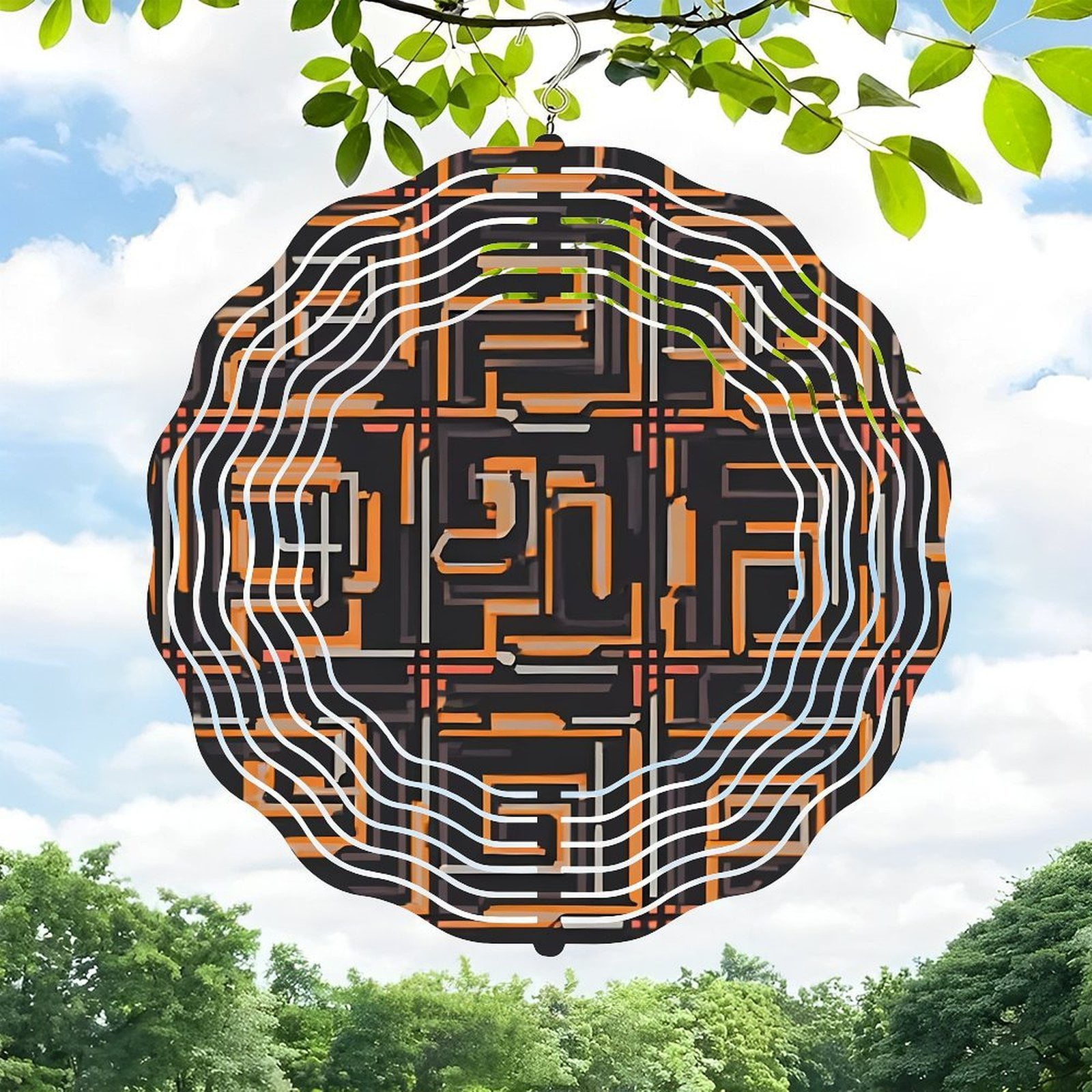3D Metal Hanging Wind Spinner - Intricate Circular Maze Design in ...