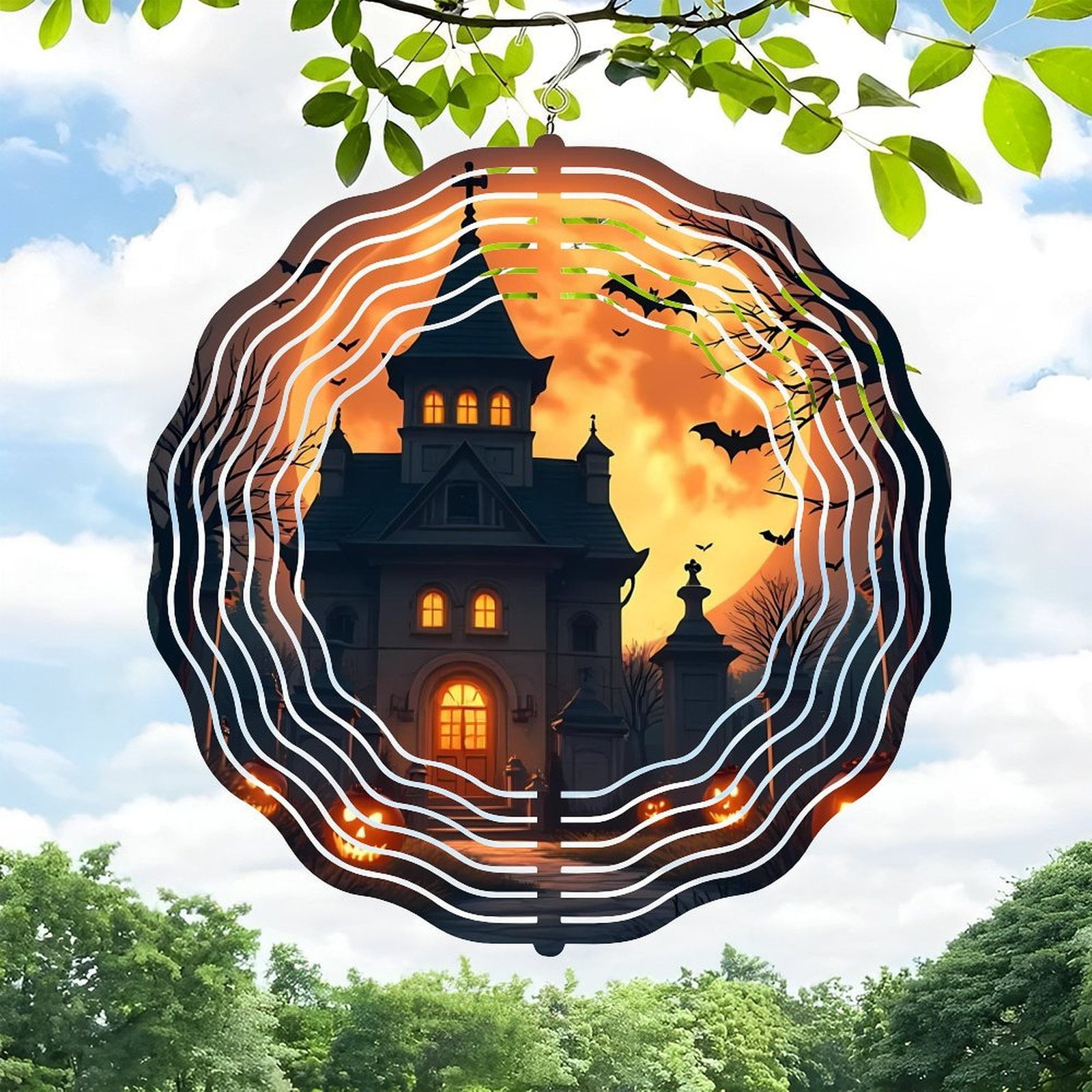 3D Metal Hanging Wind Spinner - Spiraling House Design with Illuminated ...