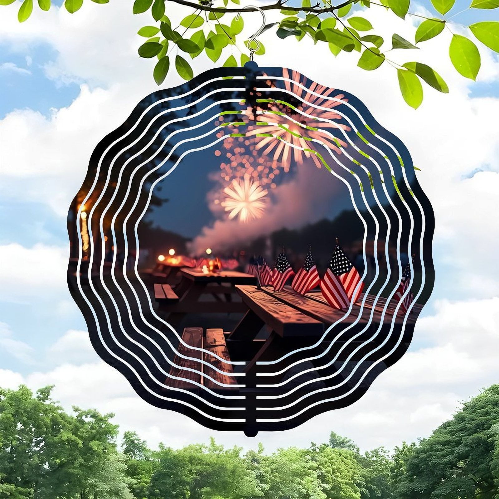 3D Metal Hanging Wind Spinner with Concentric Circle Design - Fireworks ...