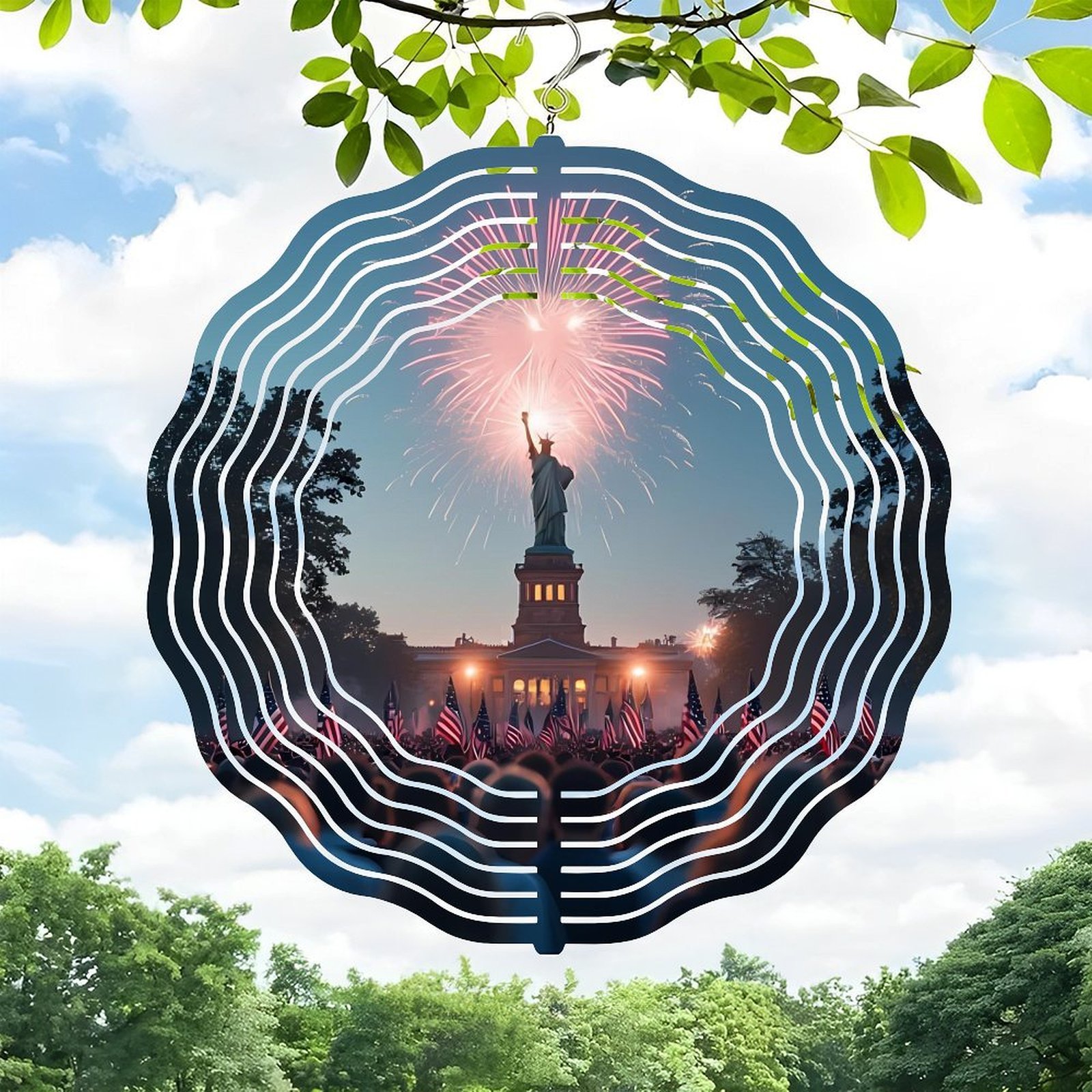 3D Metal Hanging Wind Spinner with Spiral Design - Fireworks Scene ...