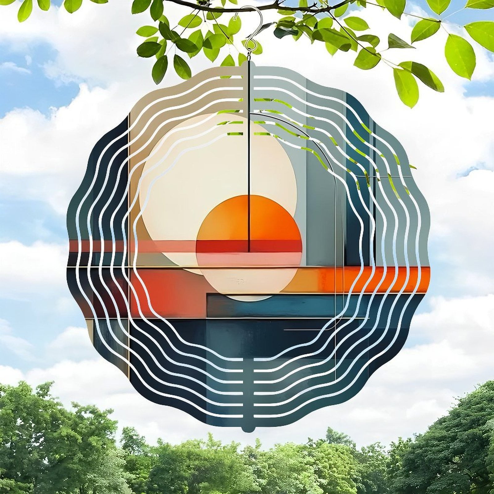 3D Metal Hanging Wind Spinners - Abstract Circular Design with Wavy ...