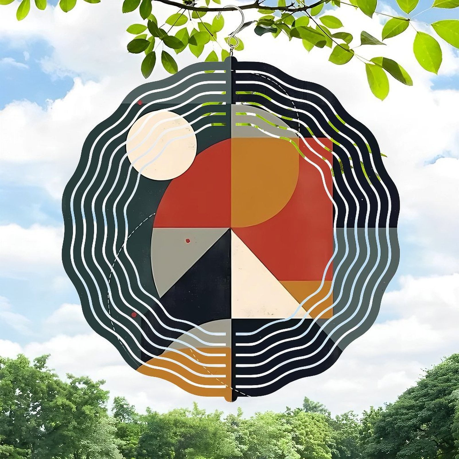 3D Metal Hanging Wind Spinners - Abstract Concentric Waves & Geometric ...