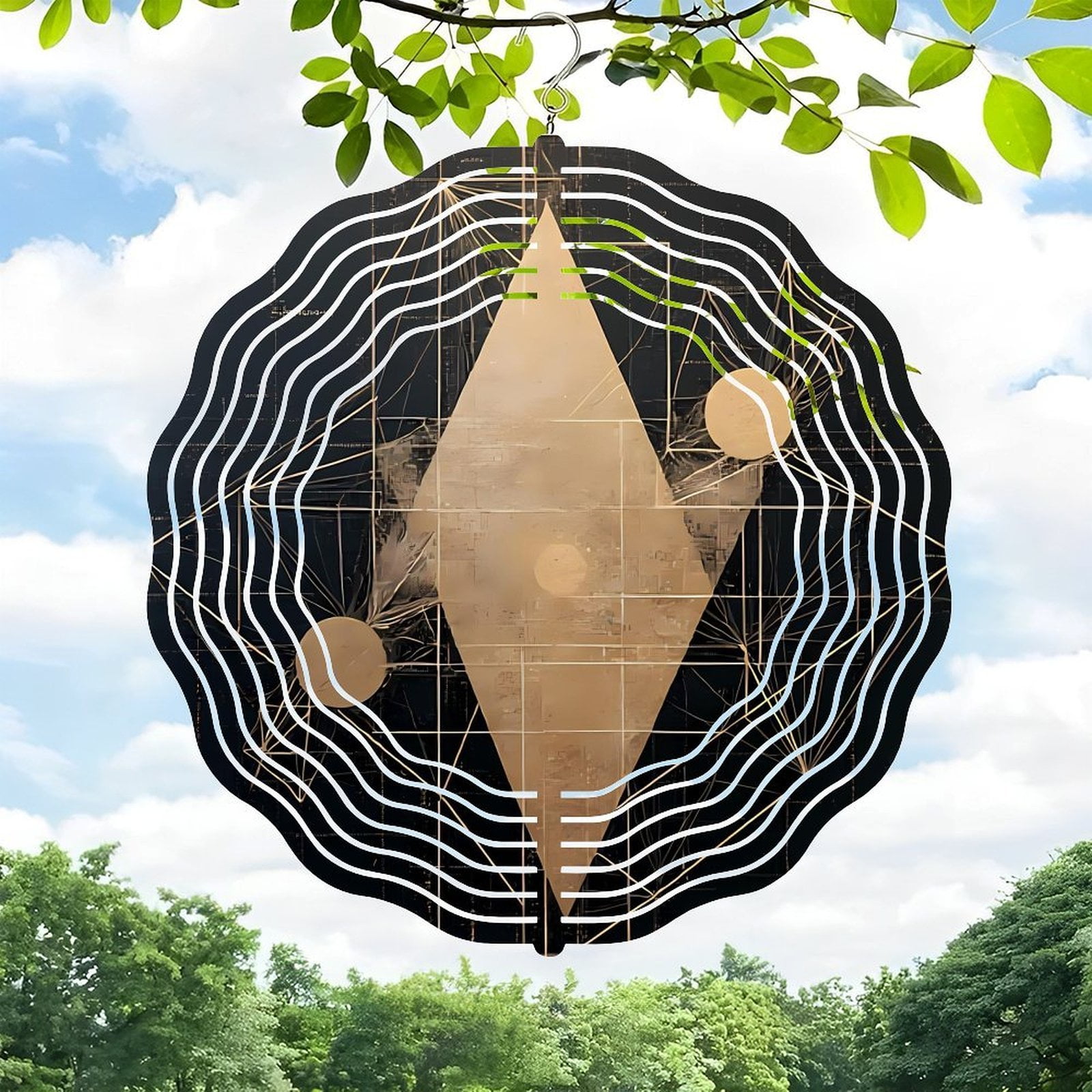3D Metal Hanging Wind Spinners - Abstract Diamond Design with ...