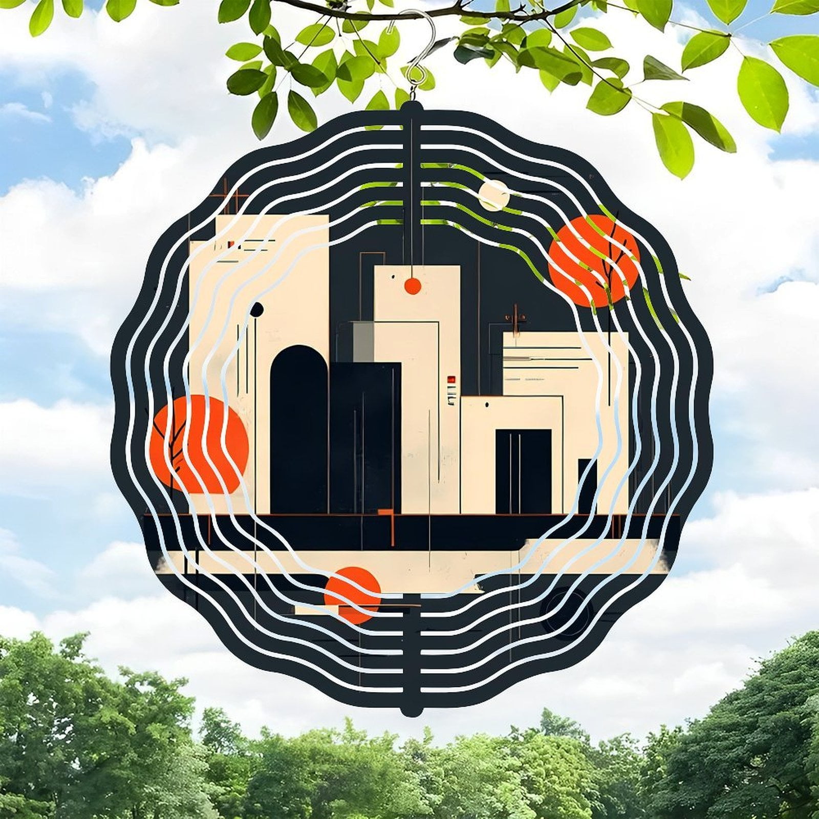 3D Metal Hanging Wind Spinners - Abstract Geometric City Design with ...