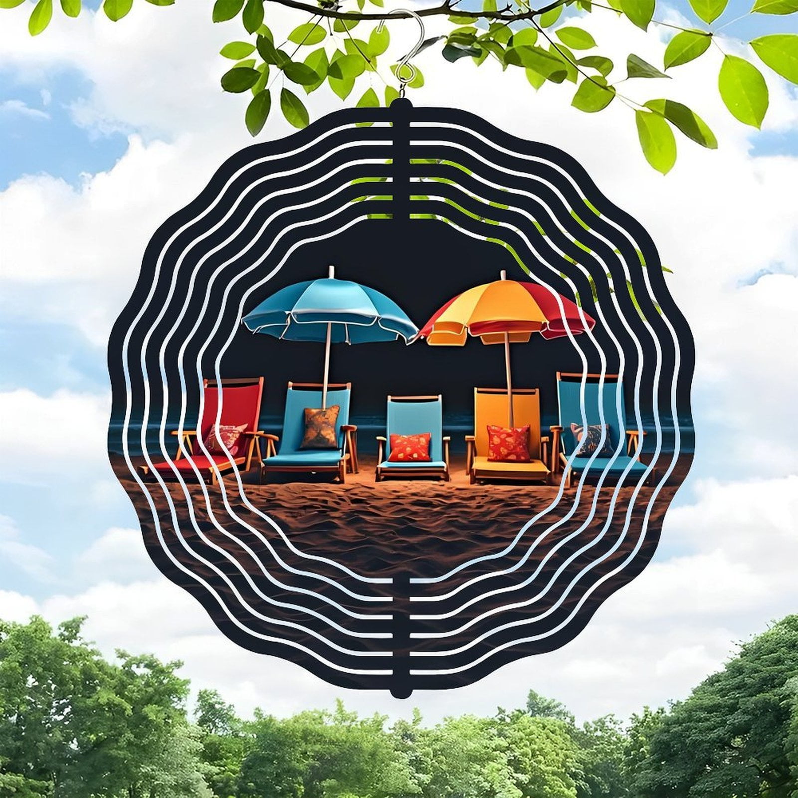 3D Metal Hanging Wind Spinners - Artistic Circular Sound Wave Design ...