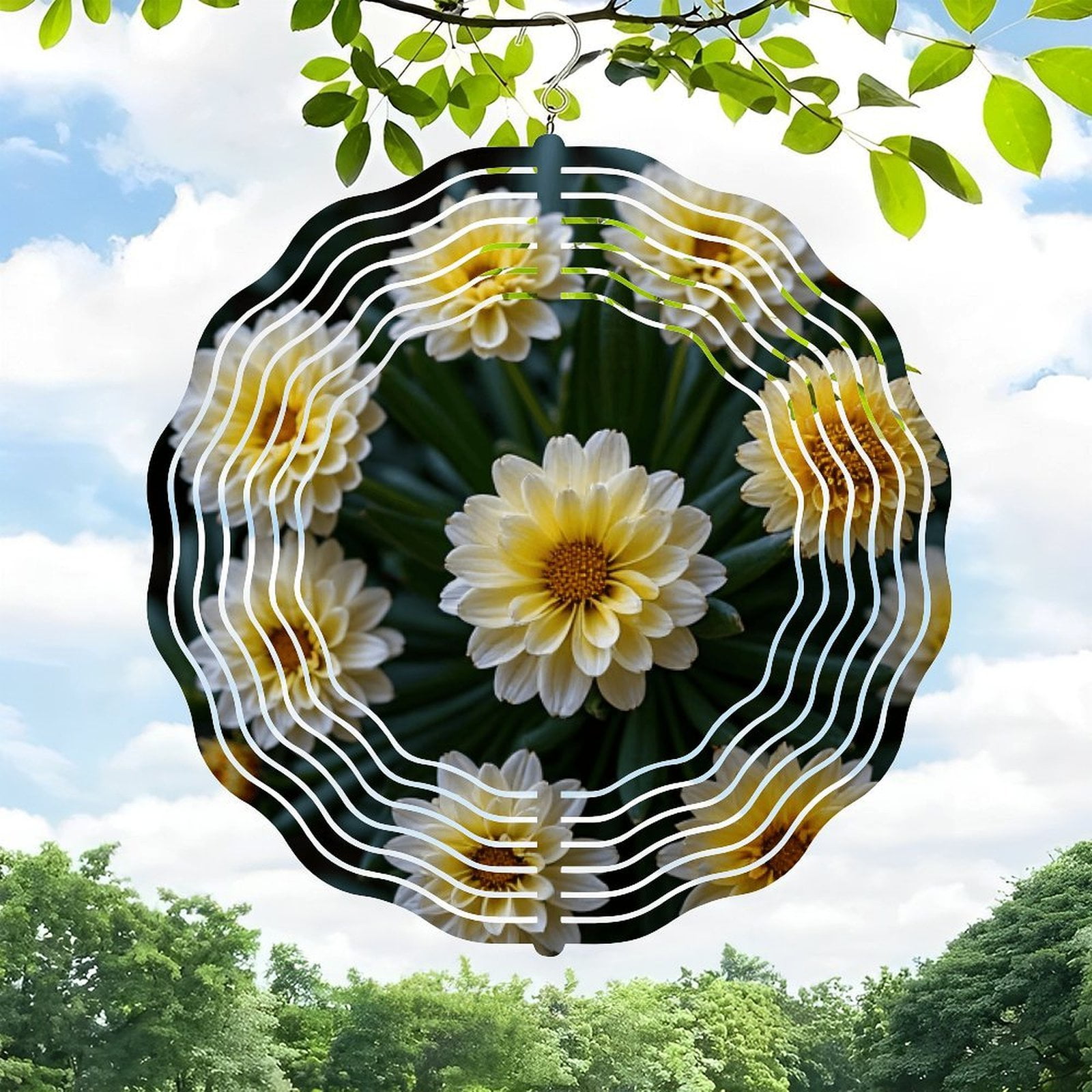 3D Metal Hanging Wind Spinners - Artistic Flower Design with Concentric ...