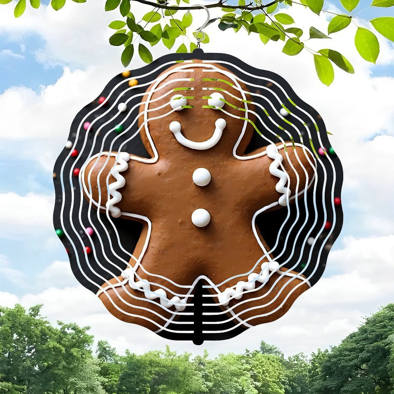 3D Metal Hanging Wind Spinners - Artistic Gingerbread Man Design with ...