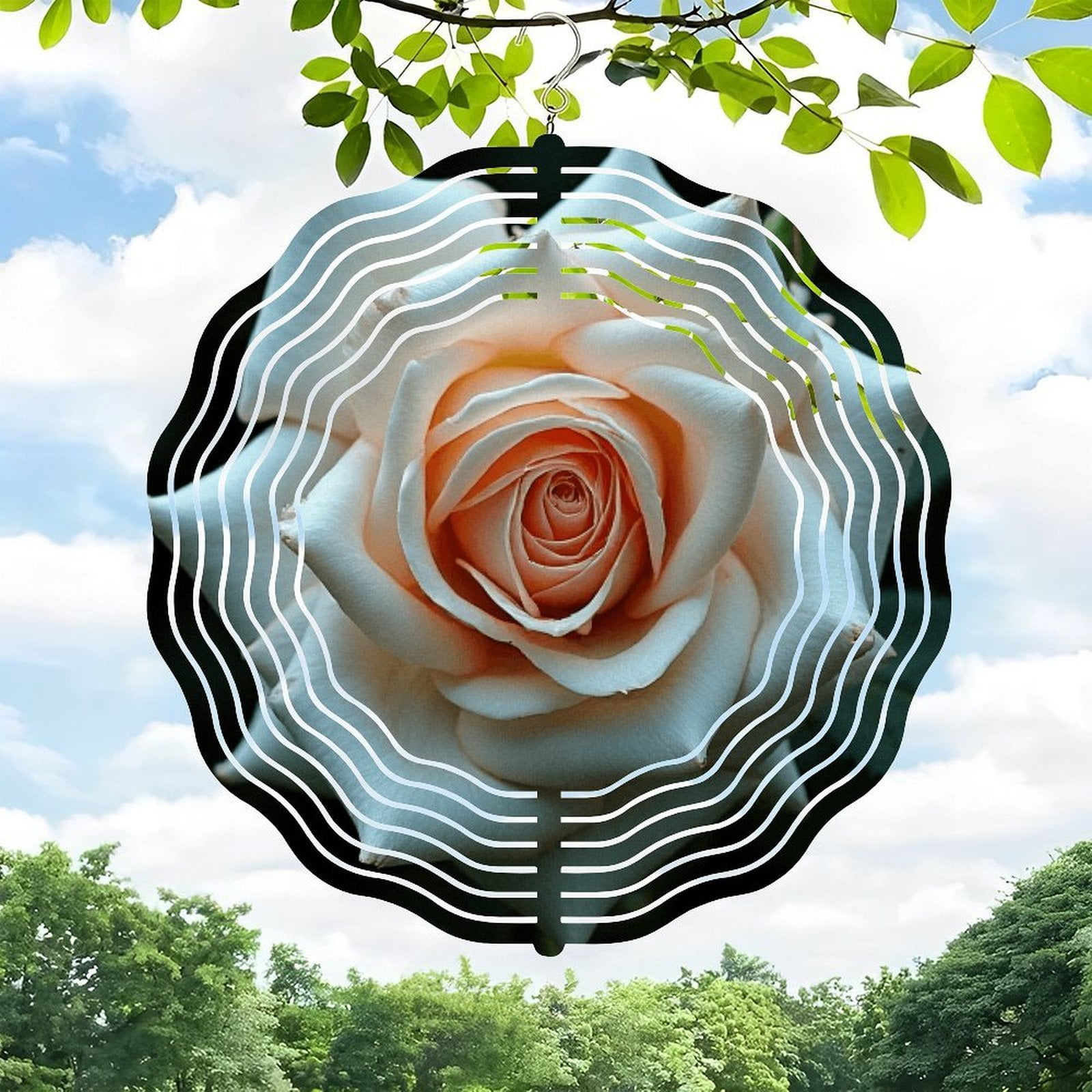 3D Metal Hanging Wind Spinners - Artistic Rose Design with Sound Wave ...