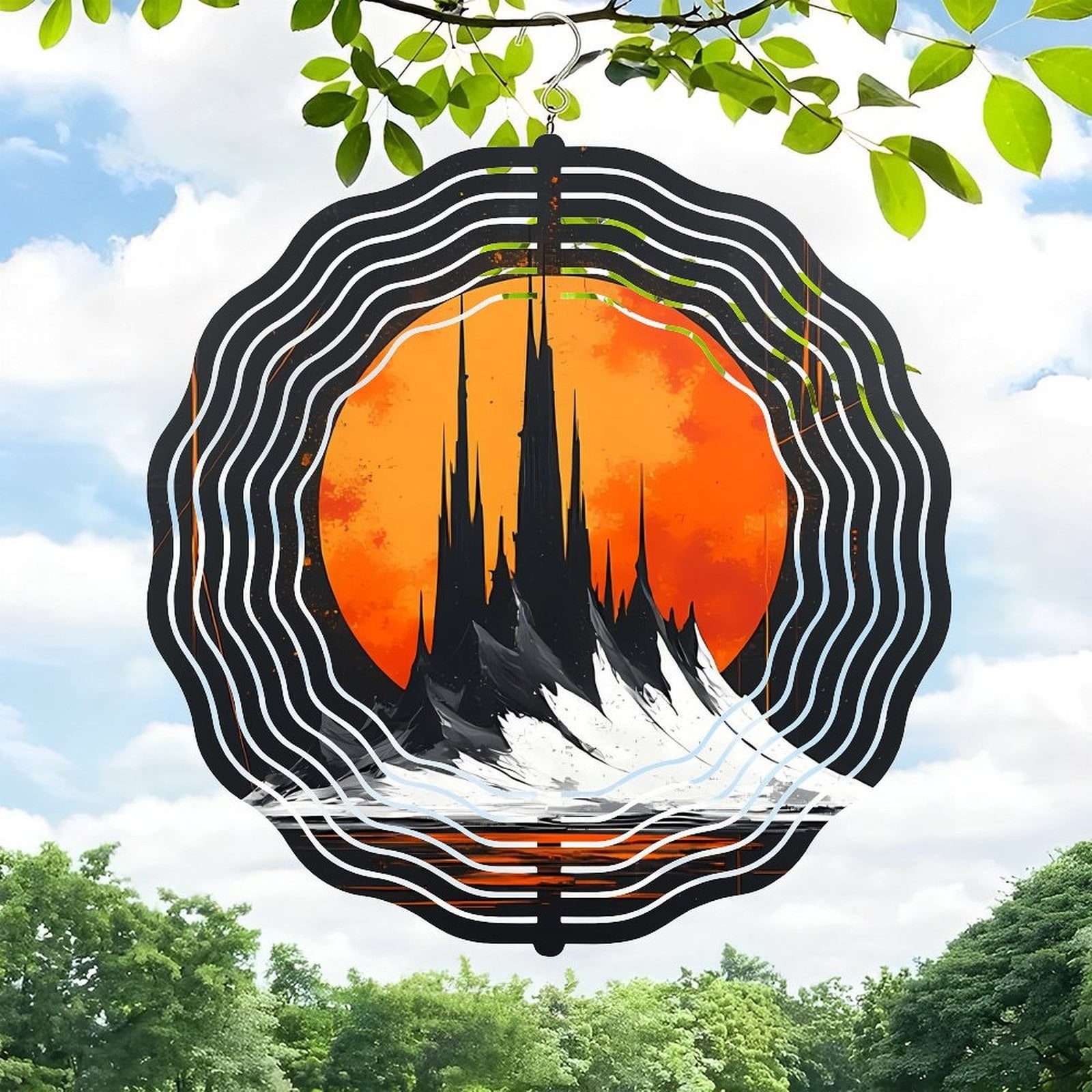 3D Metal Hanging Wind Spinners - Castle Spire Design with Vibrant ...